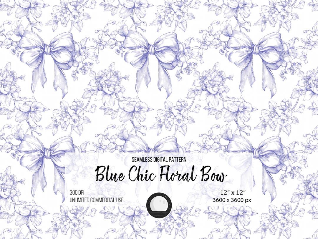 Chic Blue Bow Floral Seamless Pattern | Princess Dress Fabric Digital ...