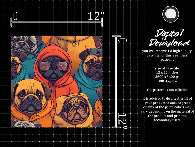 Trendy Pug and Bulldog Seamless Pattern | Cool Dog Print for DIY Crafts ...
