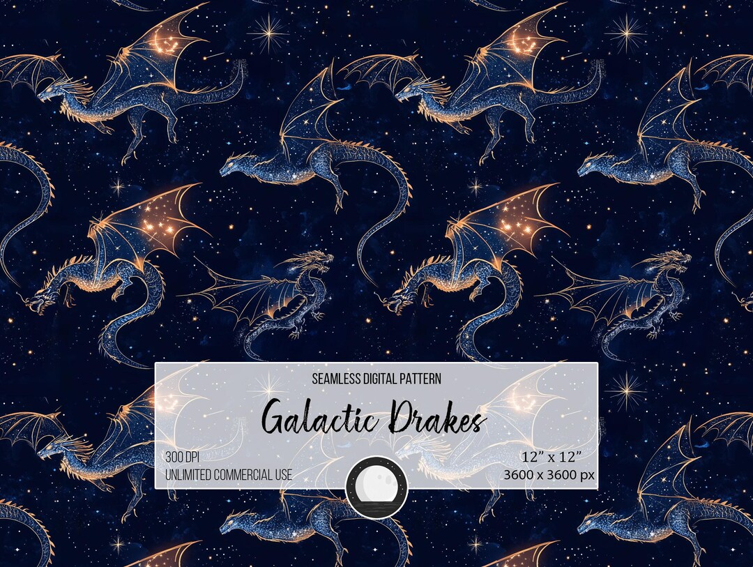 Galactic Drakes Seamless Pattern | Celestial Dragon Digital Print ...