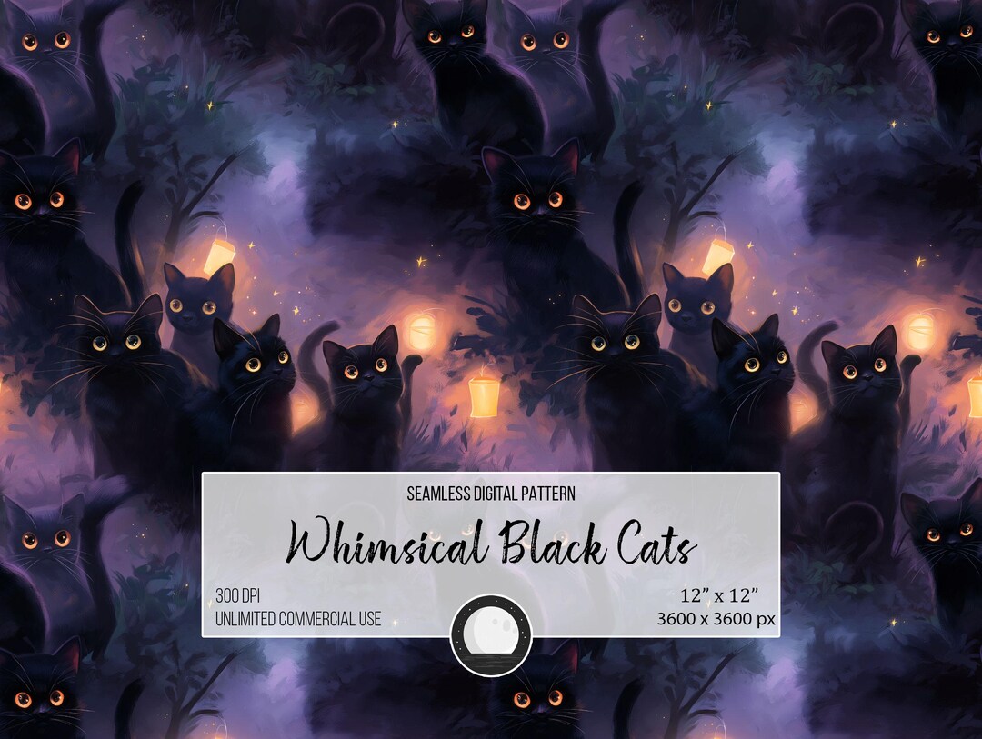 Whimsical Black Cats Seamless Pattern: Gothic Halloween (digital ...