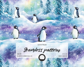 Aurora Polar Bear Winter Wonderland Digital Pattern | Snowy Night ...