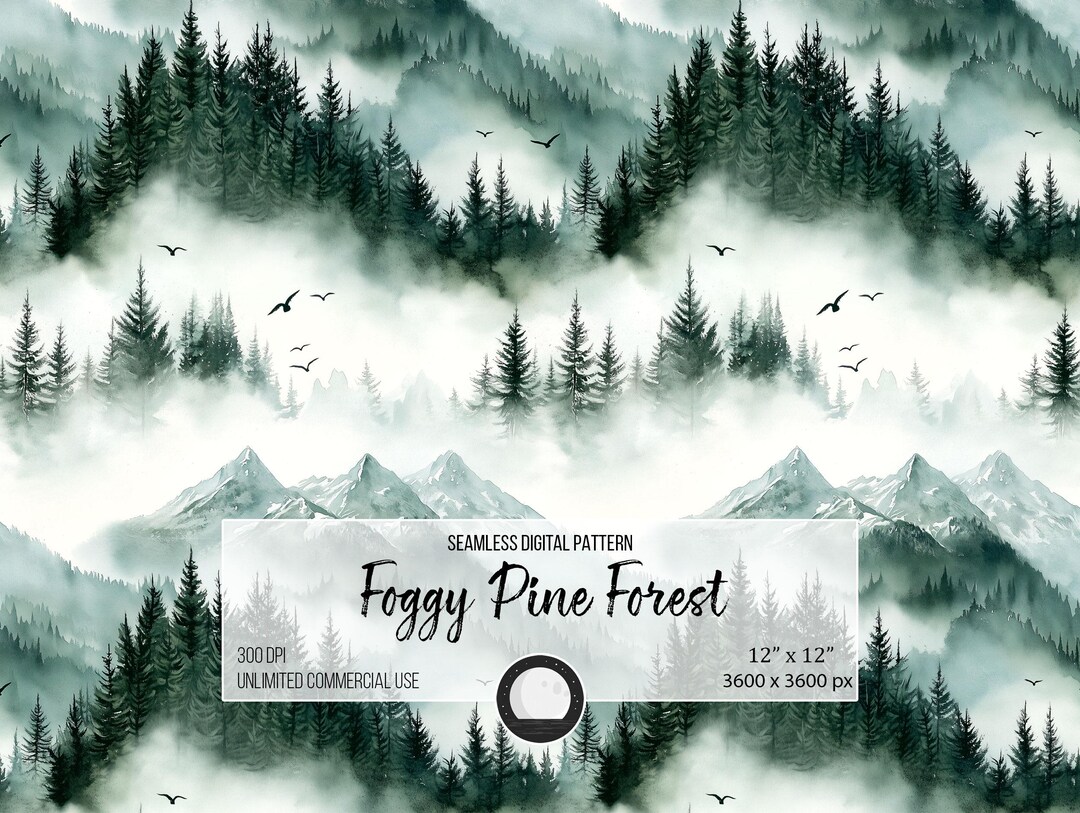 Foggy Pine Forest Watercolor Seamless Pattern Nature Digital Seamless ...