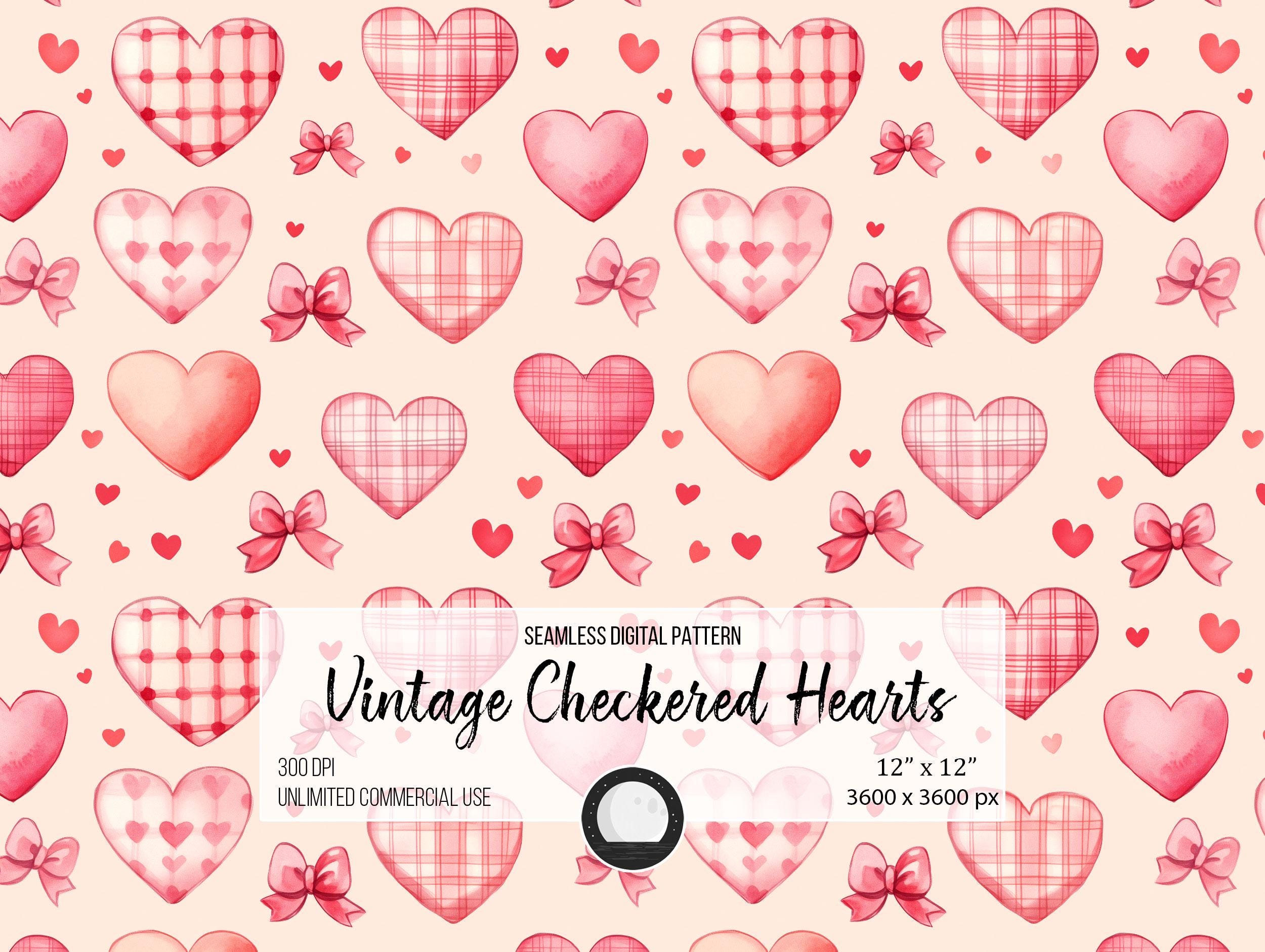 Romantic 80's Checkered Heart Pattern | Vintage Seamless Fabric ...
