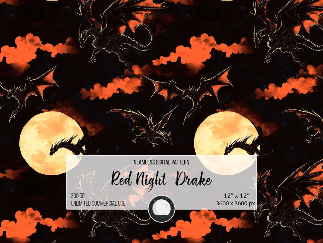 Blood Moon Dragon Pattern | Dark Fantasy Seamless Design for Fabric ...