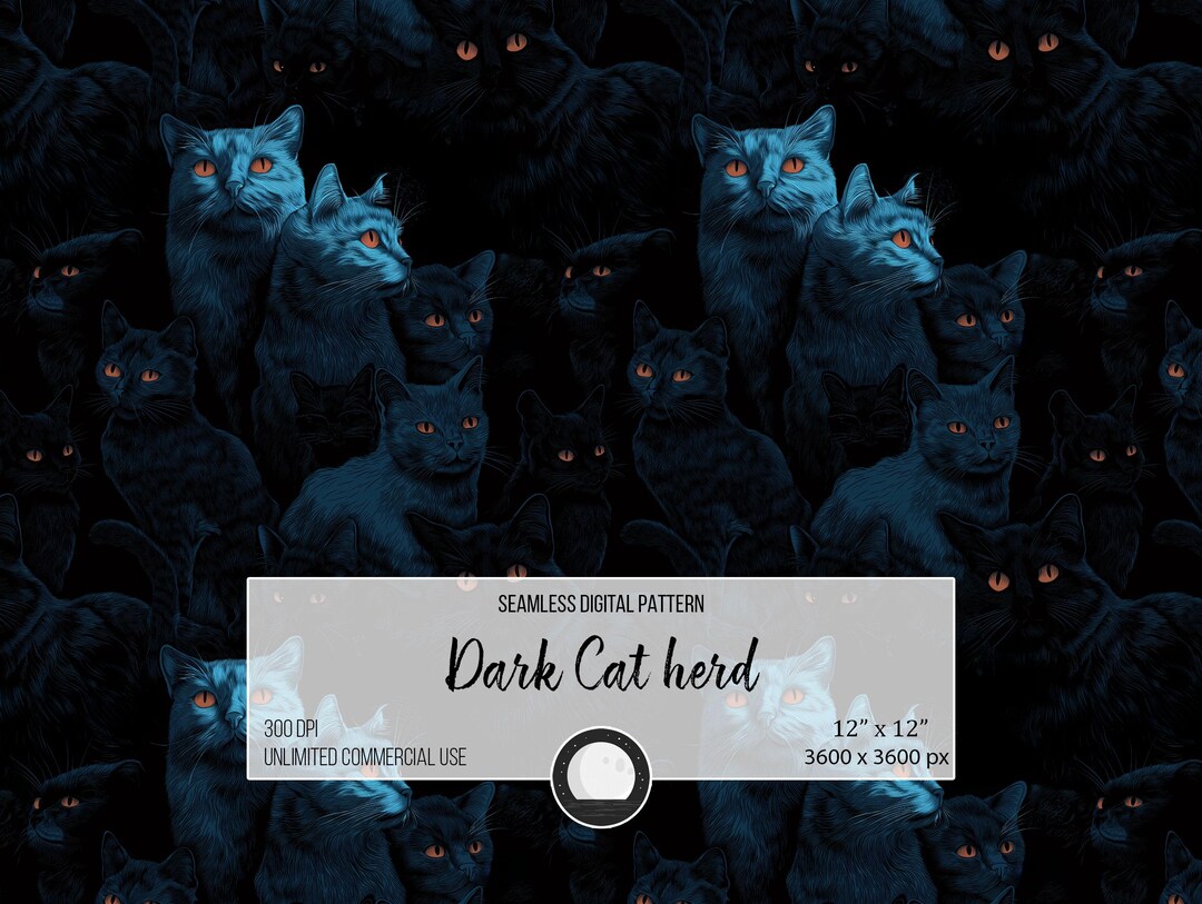 Dark Gothic Cat Seamless Pattern | Mysterious Black Cat Digital Paper ...
