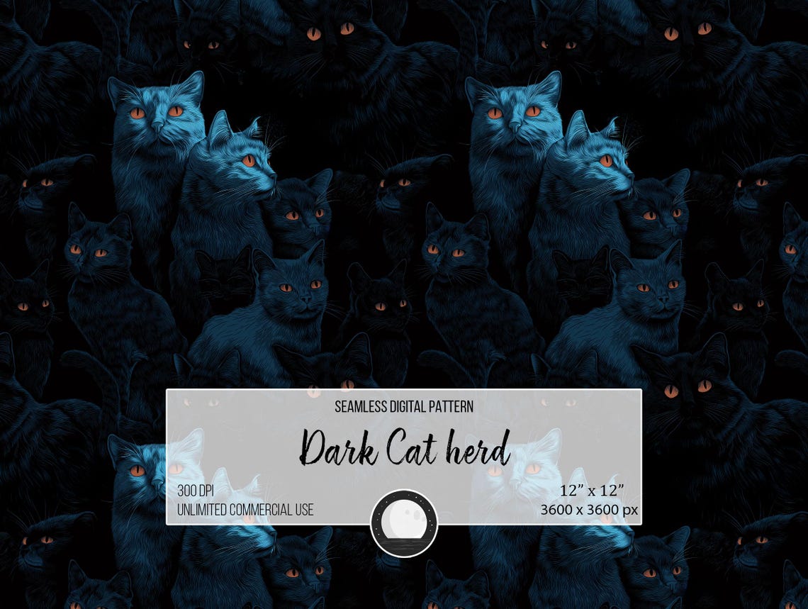 Dark Gothic Cat Seamless Pattern | Mysterious Black Cat Digital Paper ...
