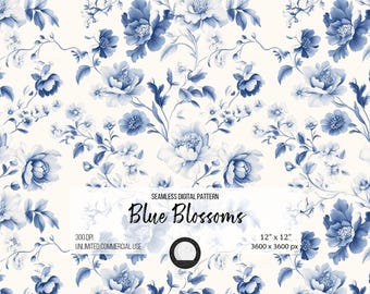 Timeless Blue Floral Pattern | Elegant Seamless Design for Sublimation ...