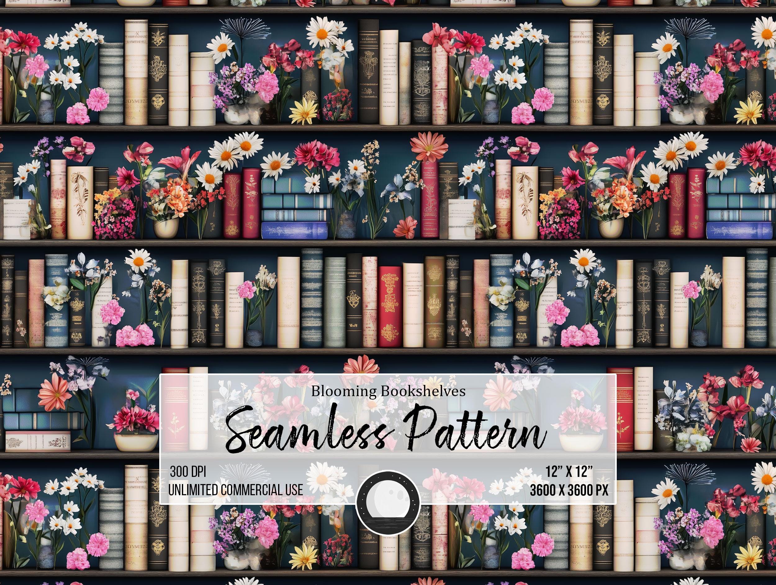Blooming Bookshelves Seamless Pattern | Vintage Floral Library Design ...