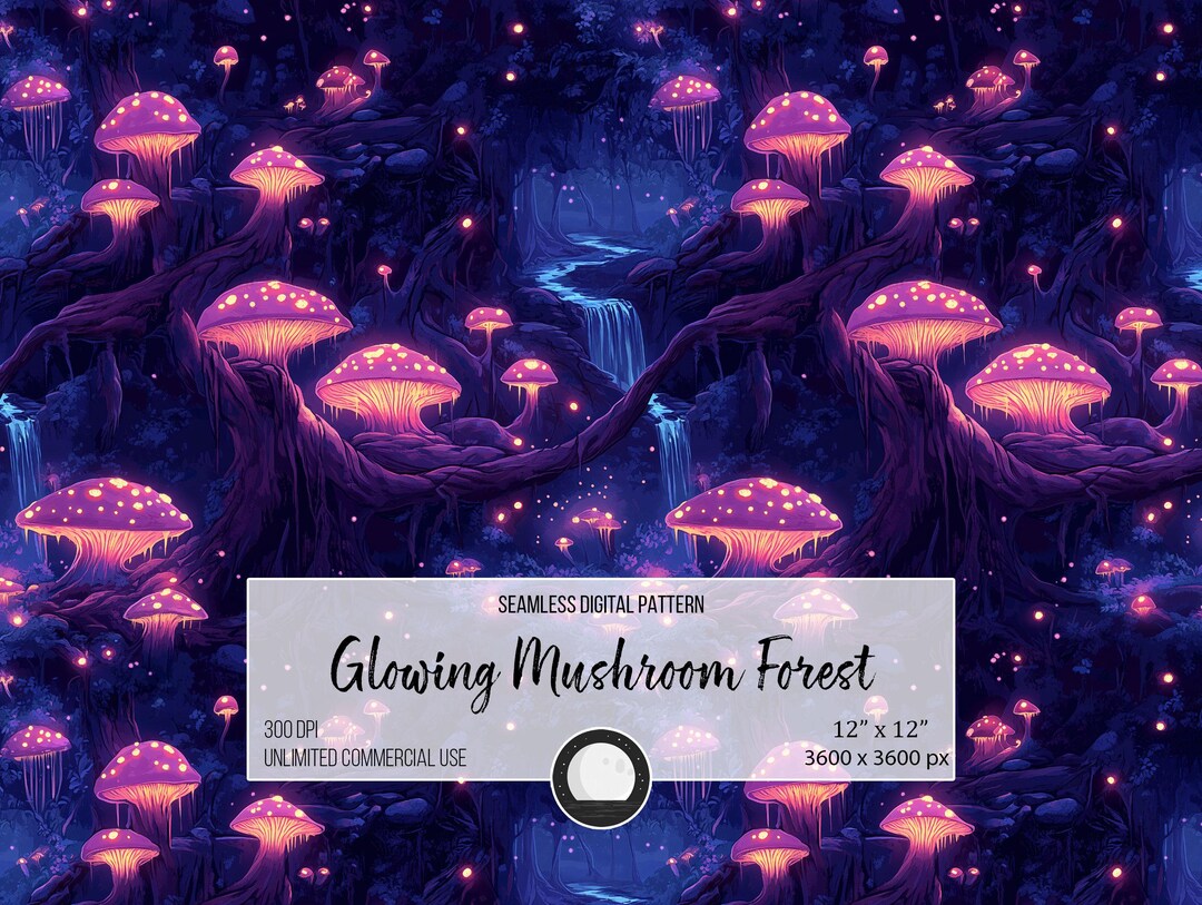 Enchanted Glowing Mushroom Forest Seamless Pattern | Fantasy ...