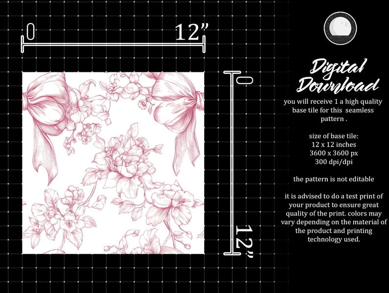 Chic Pink Bow Floral Seamless Pattern | Princess Dress Fabric Digital ...