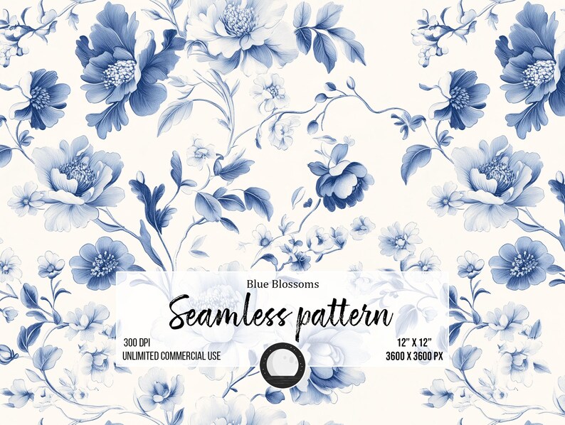 Timeless Blue Floral Pattern | Elegant Seamless Design for Sublimation ...