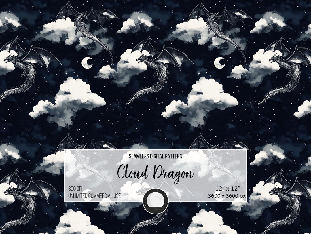 Cloud Dragon Seamless Pattern | Mystical Night Sky Digital Design ...