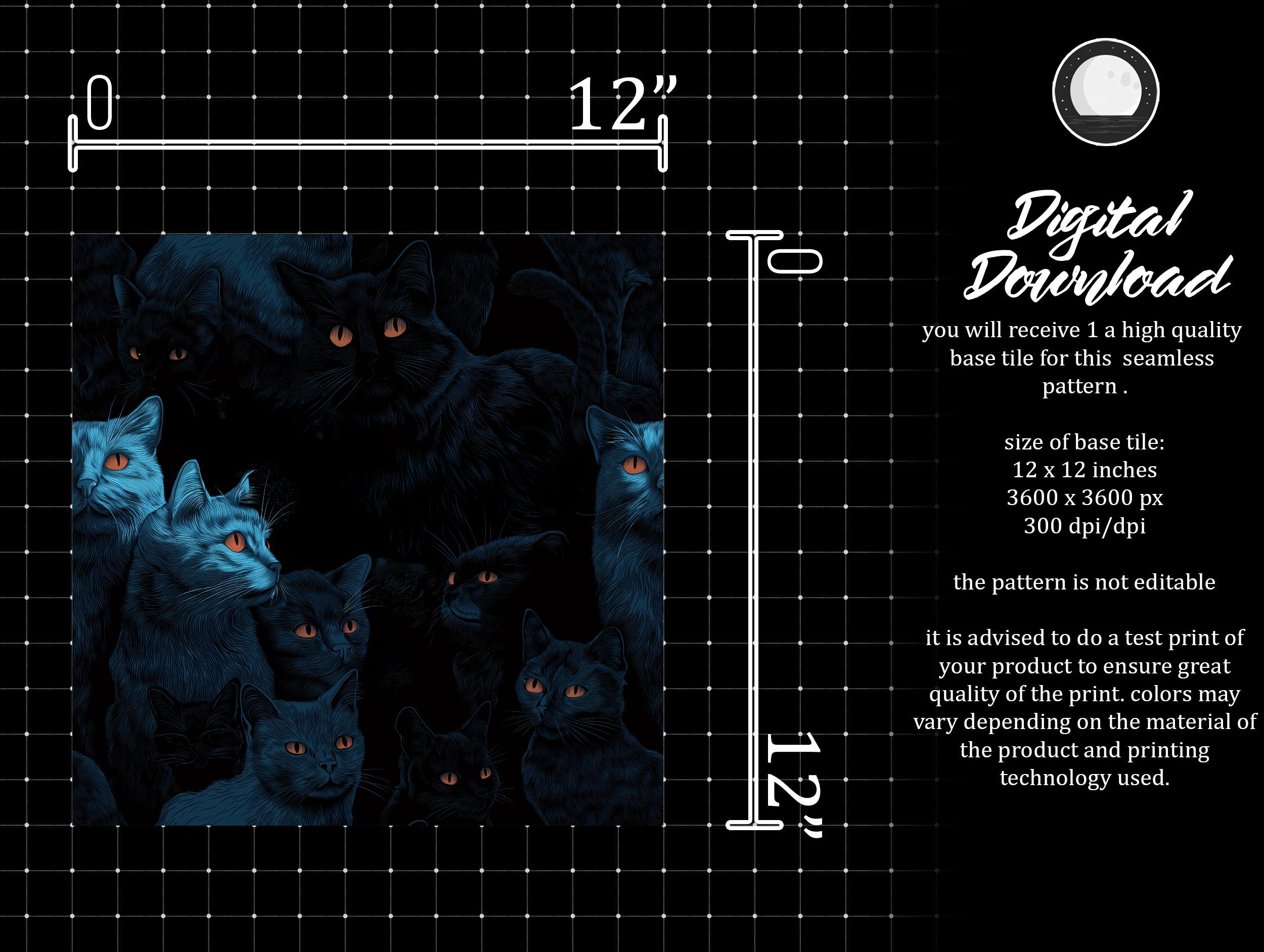 Dark Gothic Cat Seamless Pattern | Mysterious Black Cat Digital Paper ...
