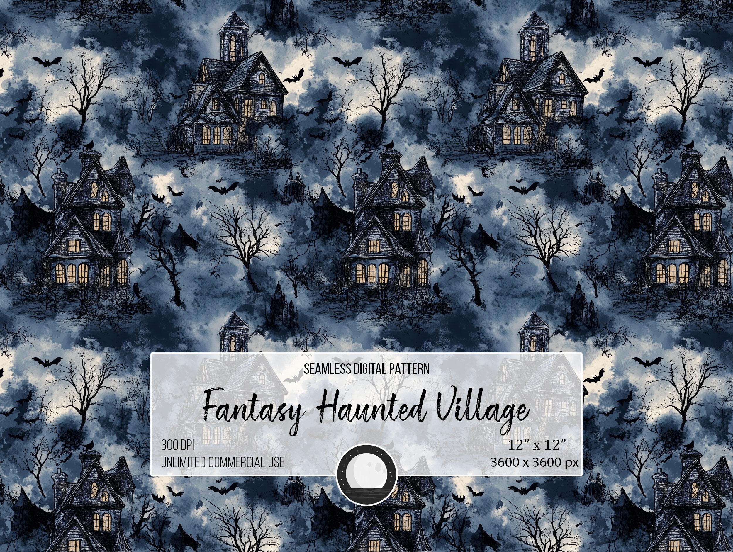 Haunted House Seamless Pattern for Halloween | Fantasy Village Digital ...