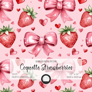 Cute Strawberry Valentine Seamless Pattern | Romantic Red Strawberries ...