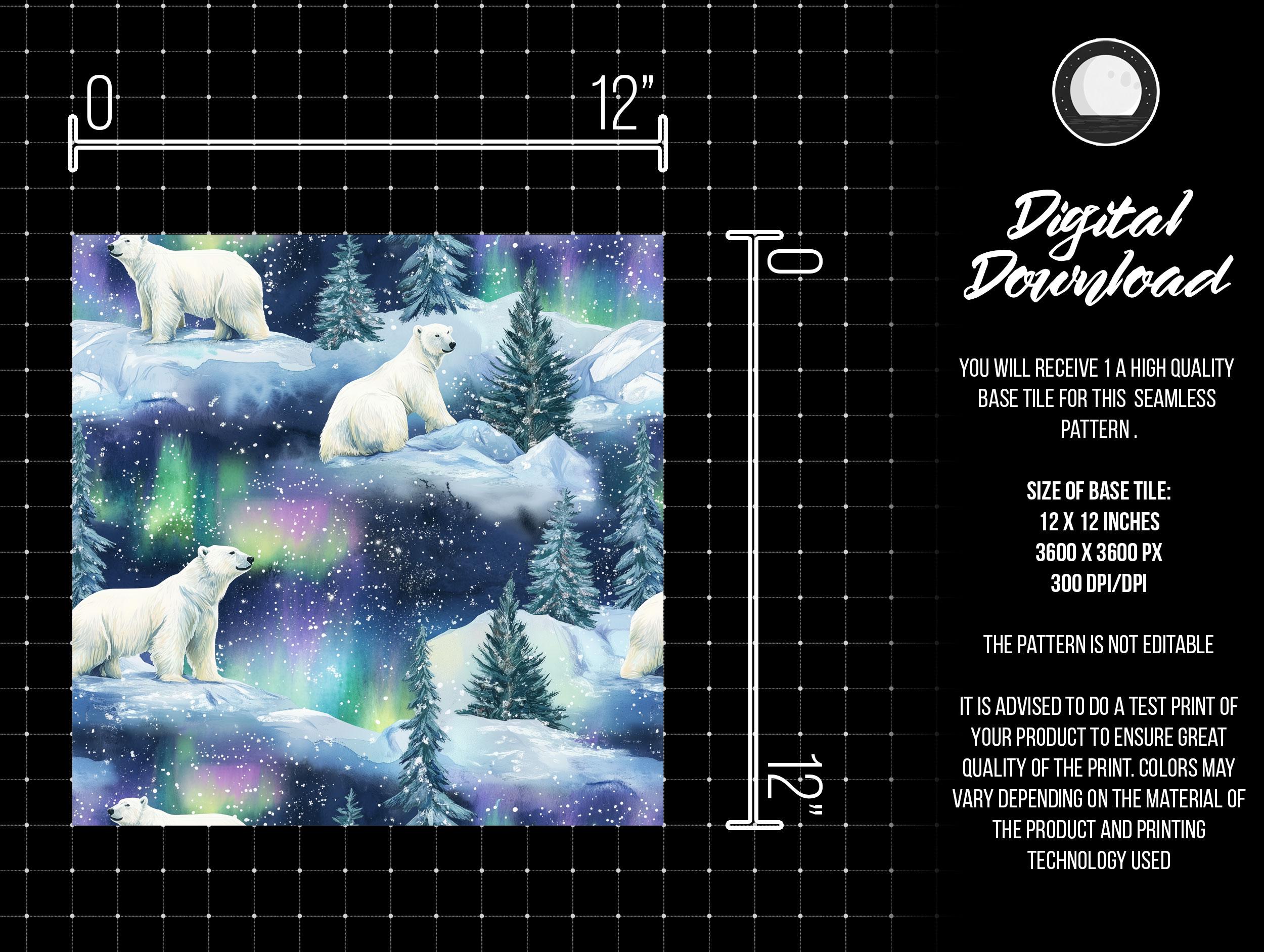 Aurora Polar Bear Winter Wonderland Seamless Pattern (digital Download ...