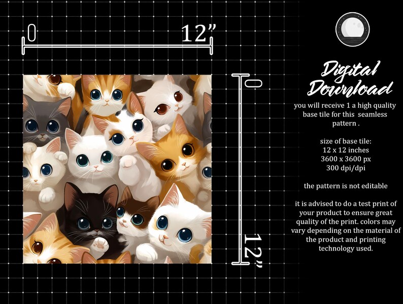 Sweet Cartoon Kitten Seamless Pattern | Cute Cat Digital Paper | Kawaii ...