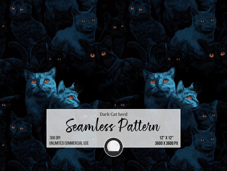 Dark Gothic Cat Seamless Pattern | Mysterious Black Cat Digital Paper ...