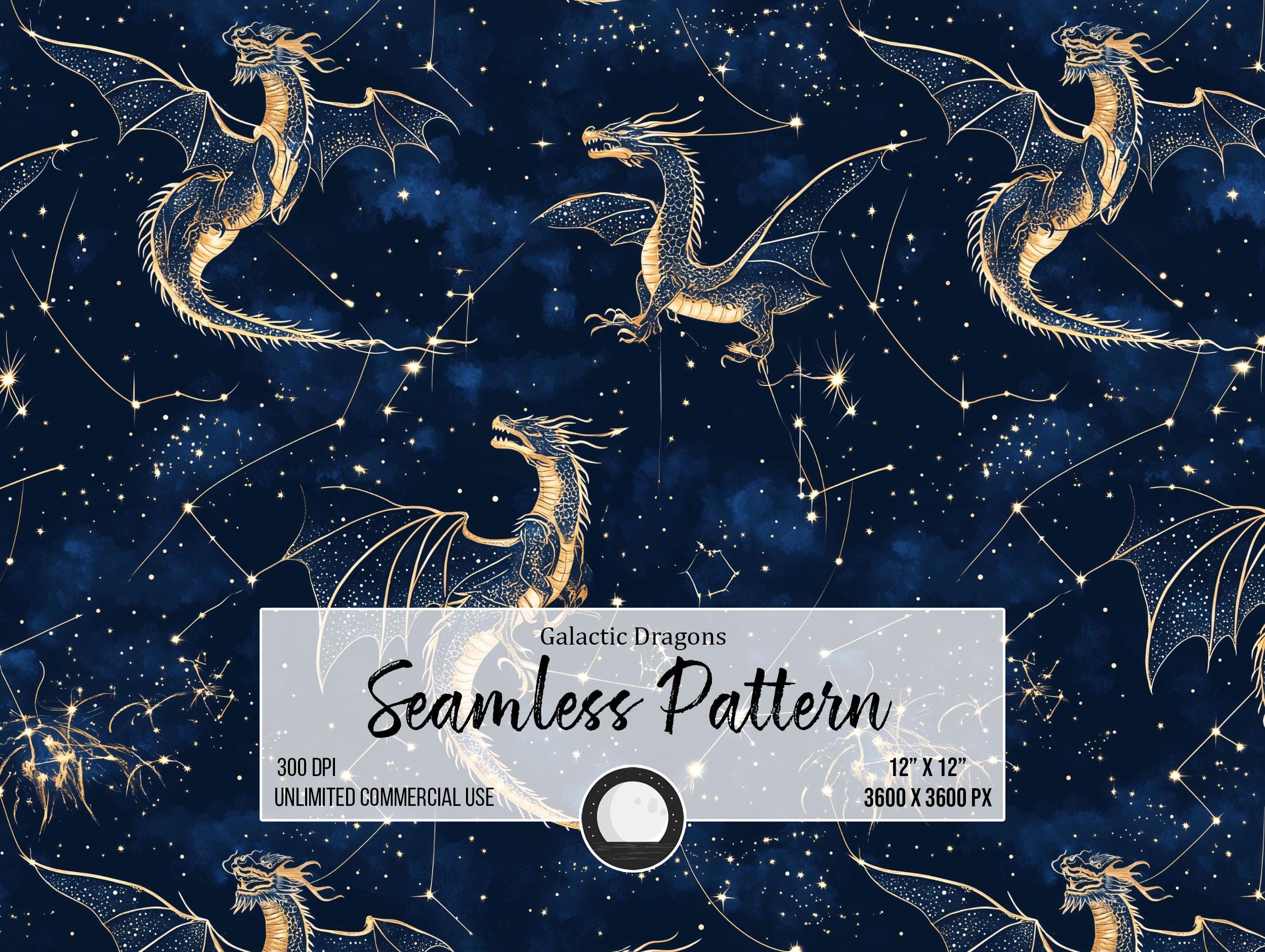 Galactic Dragons Seamless Pattern: Celestial Fantasy Fabric (digital ...