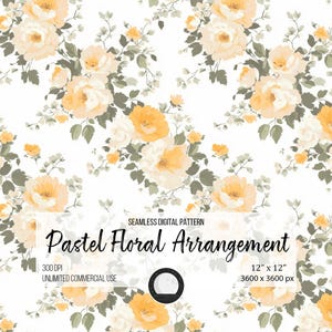 Pastel Yellow Floral Pattern: Seamless Elegant Design (digital Download ...
