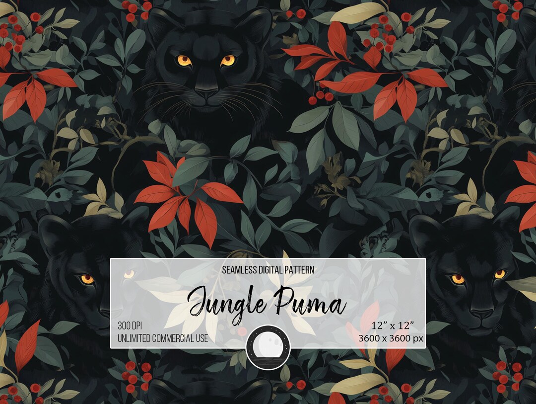 Vivid Jungle Puma Pattern – Seamless Digital Artwork for Crafts ...