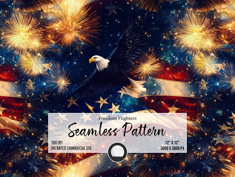 Freedom Fighters Seamless Pattern | American Flag & Eagle Digital Print ...