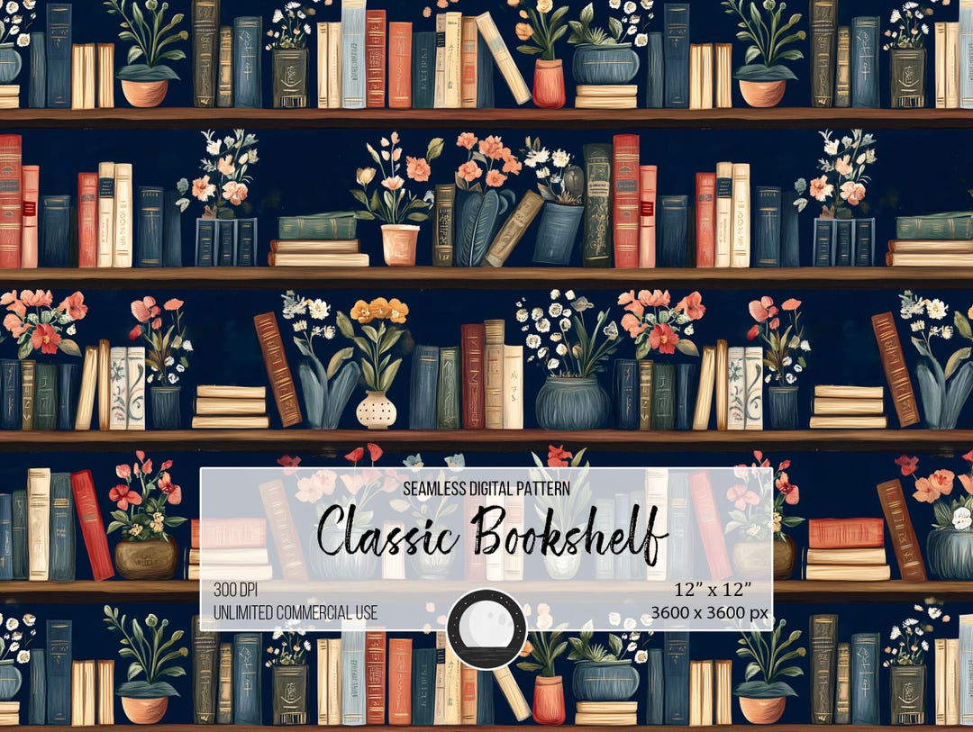 Watercolor Books Digital Pattern | Classic Bookshelf Seamless Books for ...