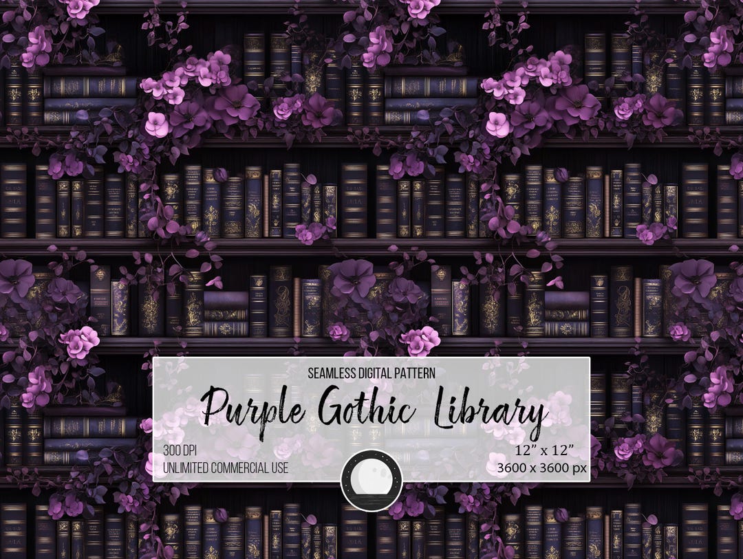 Purple Gothic Library Seamless Pattern: Dark Academia Floral (digital ...