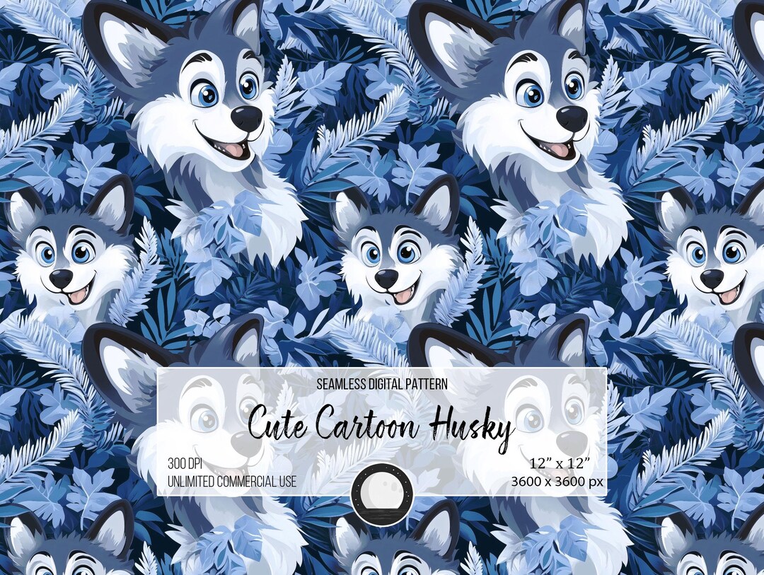 Adorable Cartoon Husky Seamless Pattern | Cute Digital Design for DIY ...