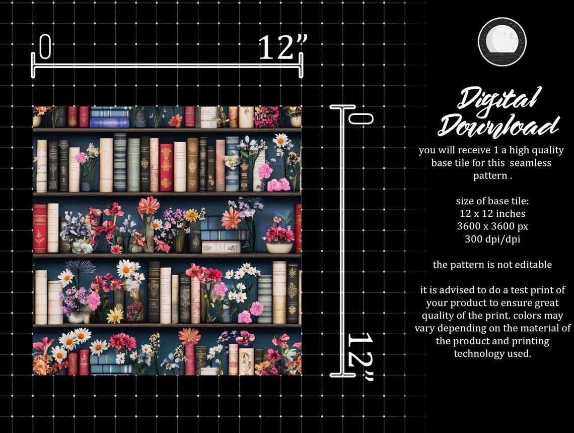 Blooming Bookshelves Seamless Pattern | Vintage Floral Library Design ...