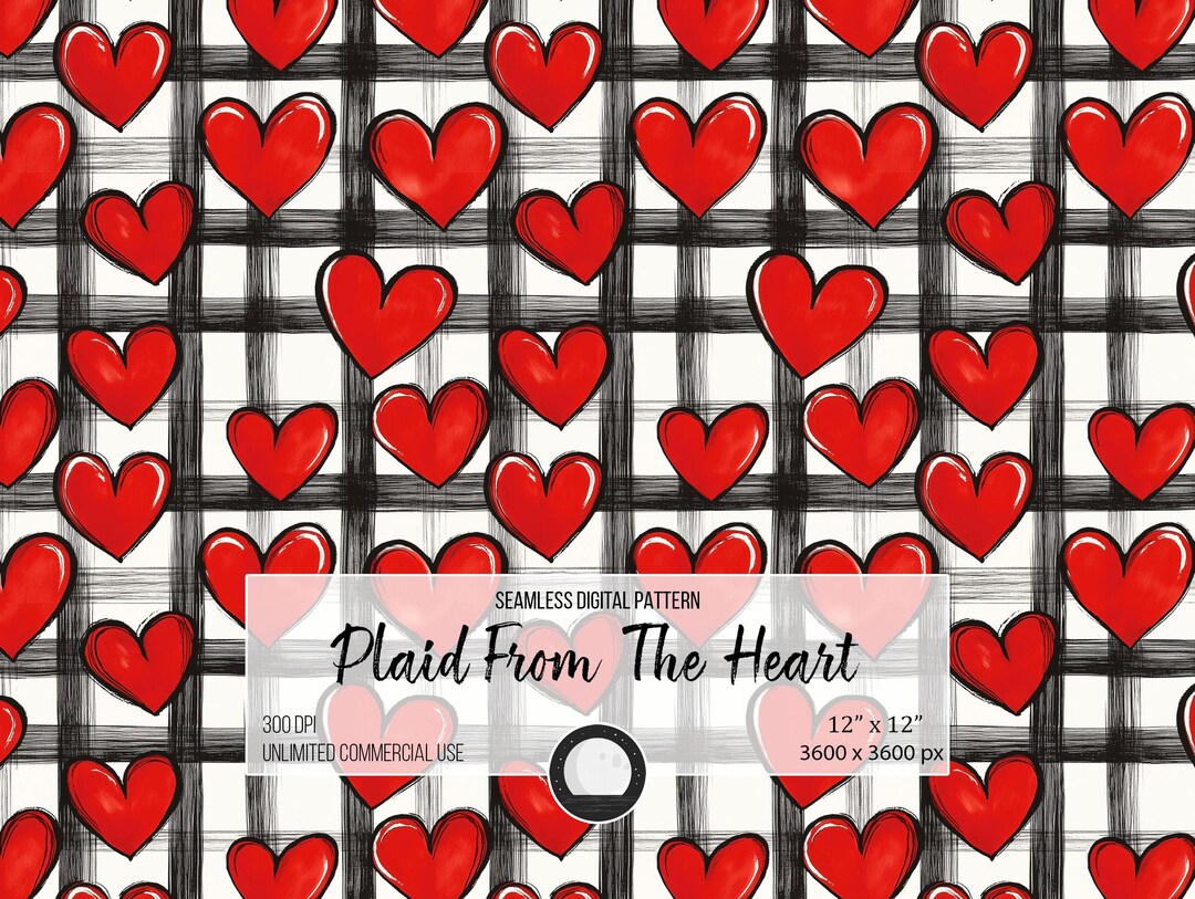 Red Heart Plaid Pattern | Seamless Romantic Digital Fabric for ...