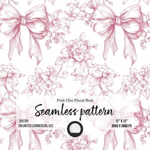 Chic Pink Bow Floral Seamless Pattern | Princess Dress Fabric Digital ...