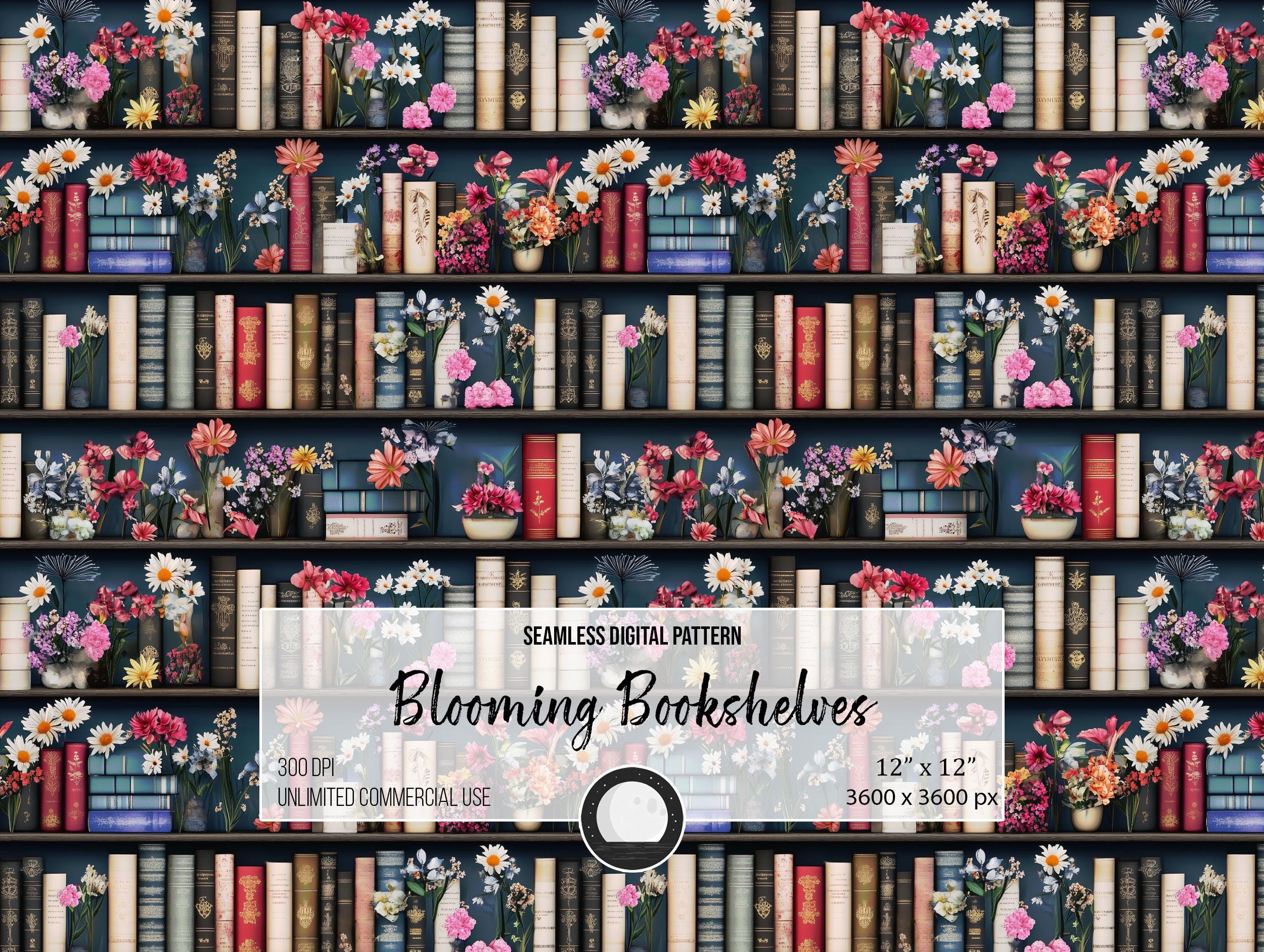 Blooming Bookshelves Seamless Pattern | Vintage Floral Library Design ...