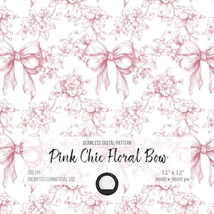 Chic Pink Bow Floral Seamless Pattern | Princess Dress Fabric Digital ...