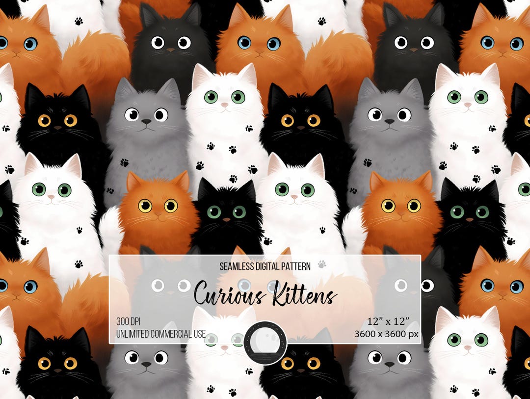 Curious Kittens Seamless Pattern | Cute Cat Digital Paper | Whimsical ...