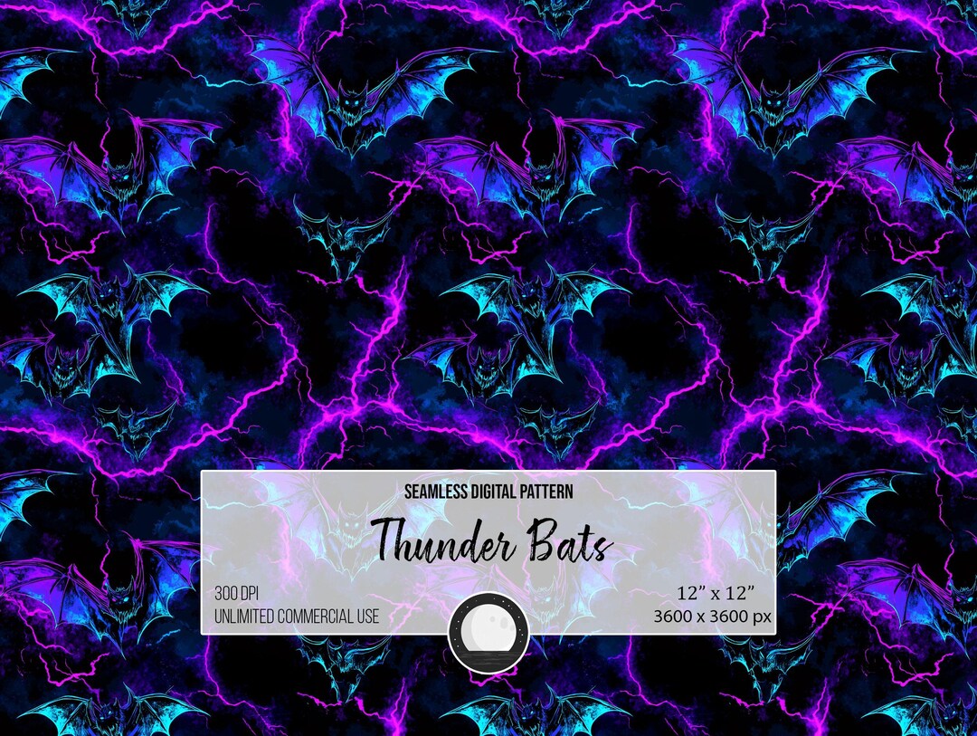 Thunder Bats Seamless Pattern | Electric Bat Digital Paper | Purple ...