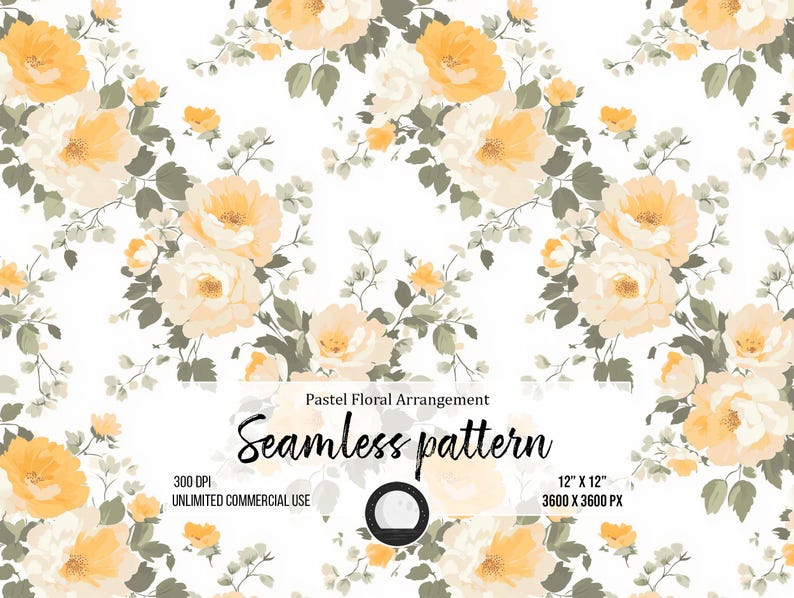 Pastel Yellow Floral Pattern: Seamless Elegant Design (digital Download ...