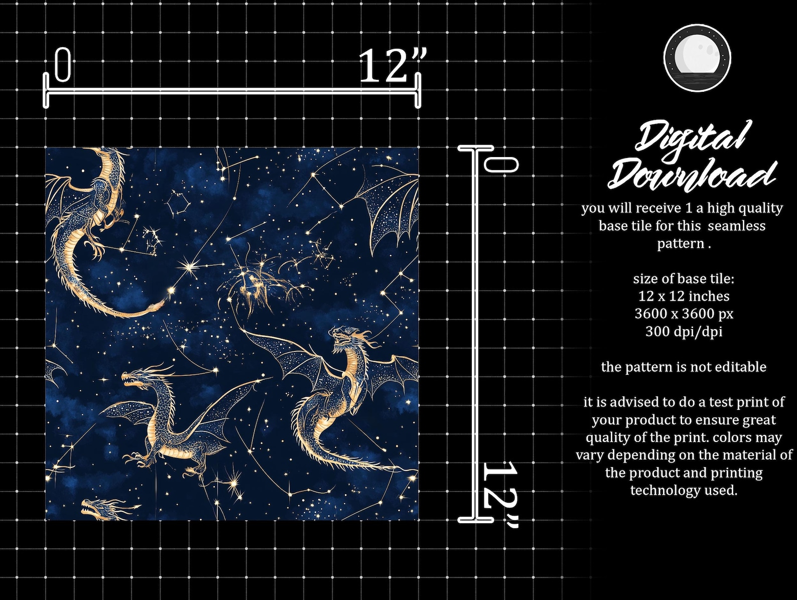 Galactic Dragons Seamless Pattern: Celestial Fantasy Design (digital ...