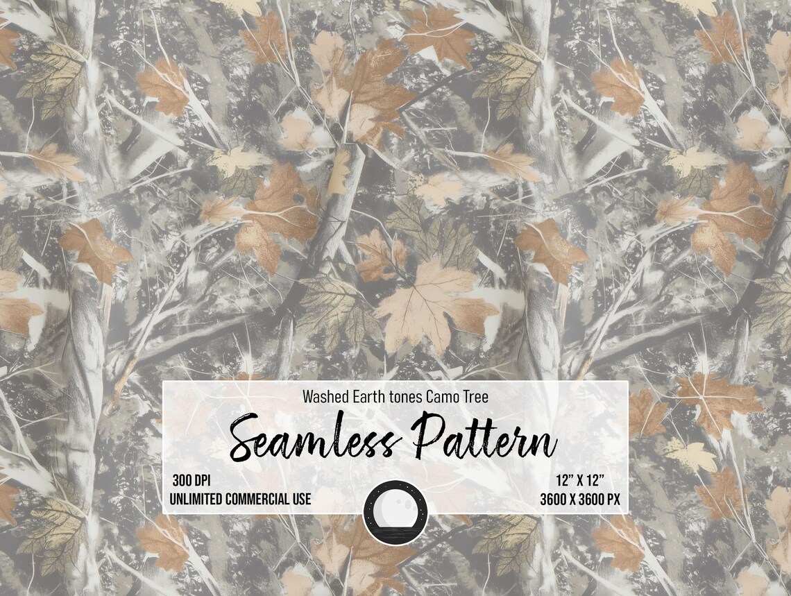 Earth Tones Washed Camo Tree Seamless Pattern: Rustic Woodland Leaves ...