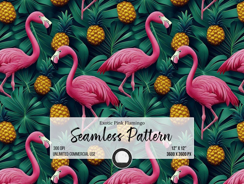 Tropical Flamingo Pineapple Seamless Pattern: Exotic Jungle Design (PDF ...