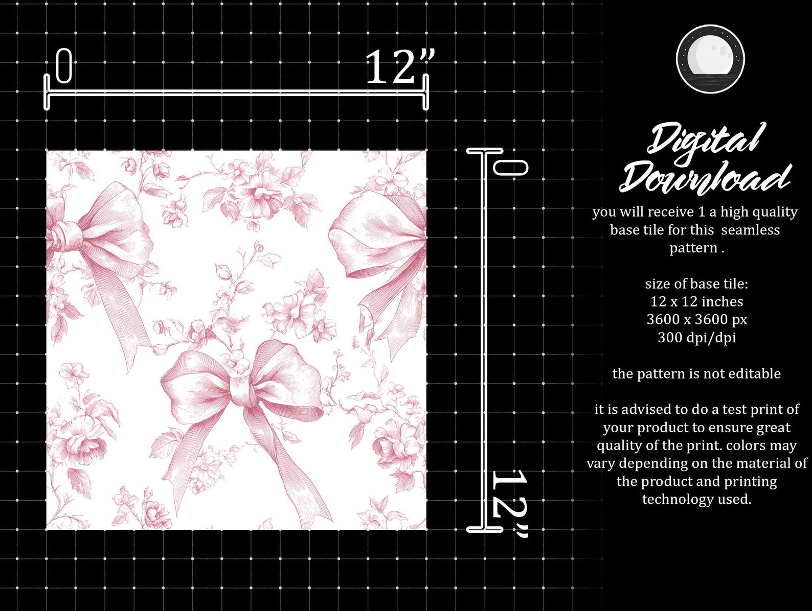 Pink Coquette Bow Seamless Pattern: Floral Toile Digital Paper (PNG SVG ...