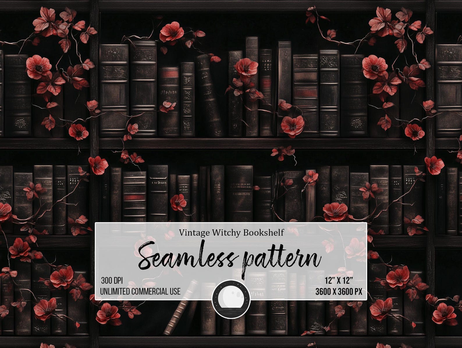 Vintage Witchy Bookshelf Pattern: Gothic Floral Seamless Design ...