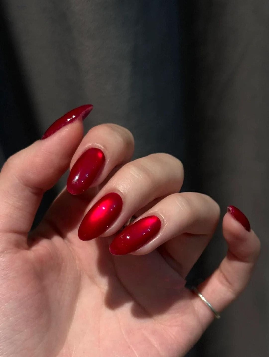 Handmade Red Glass Bead Cat Eye Nails |shiny Red Press on Nails | Glue ...