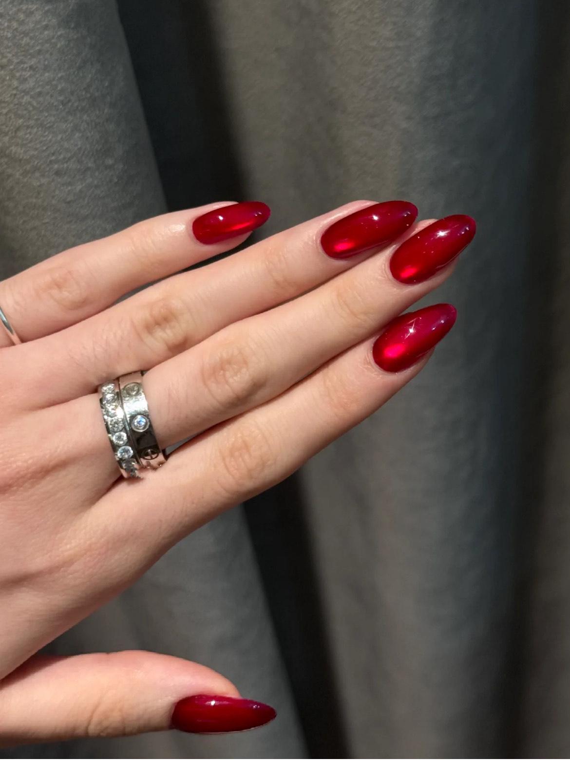 Handmade Red Glass Bead Cat Eye Nails |shiny Red Press on Nails | Glue ...
