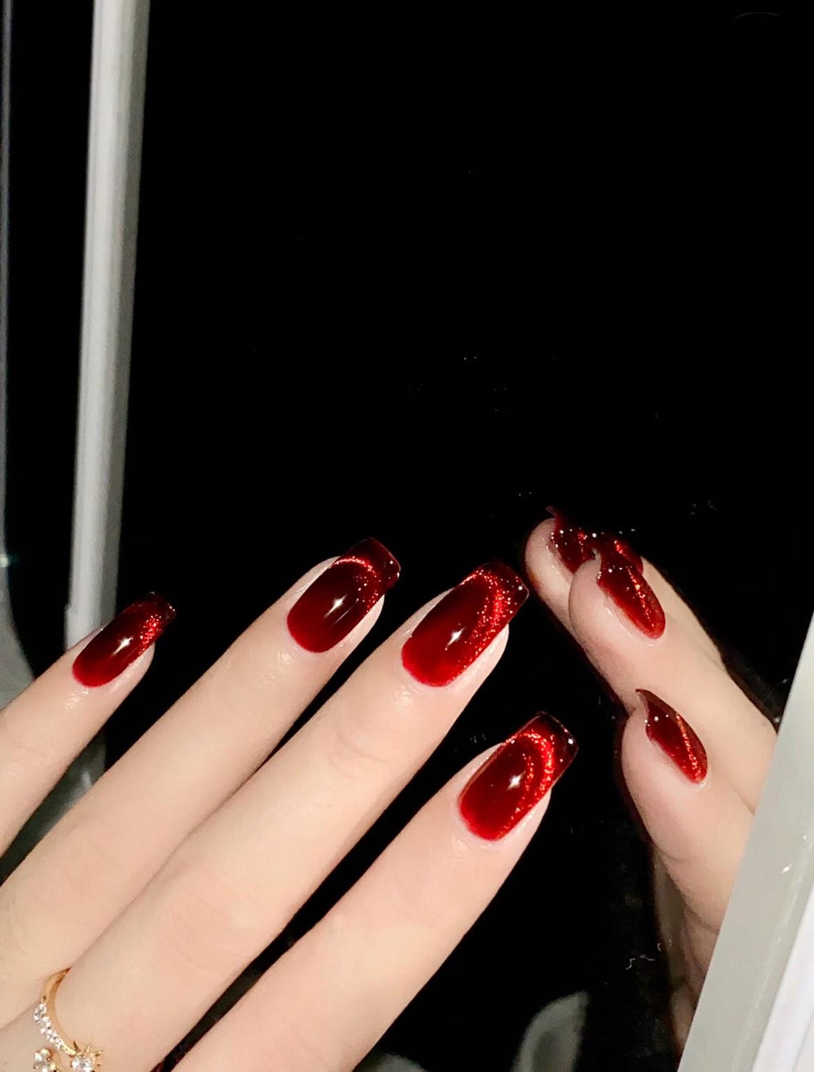 Red Cat Eye French Tips Glittery Nails |red Press on Nails |new Year ...