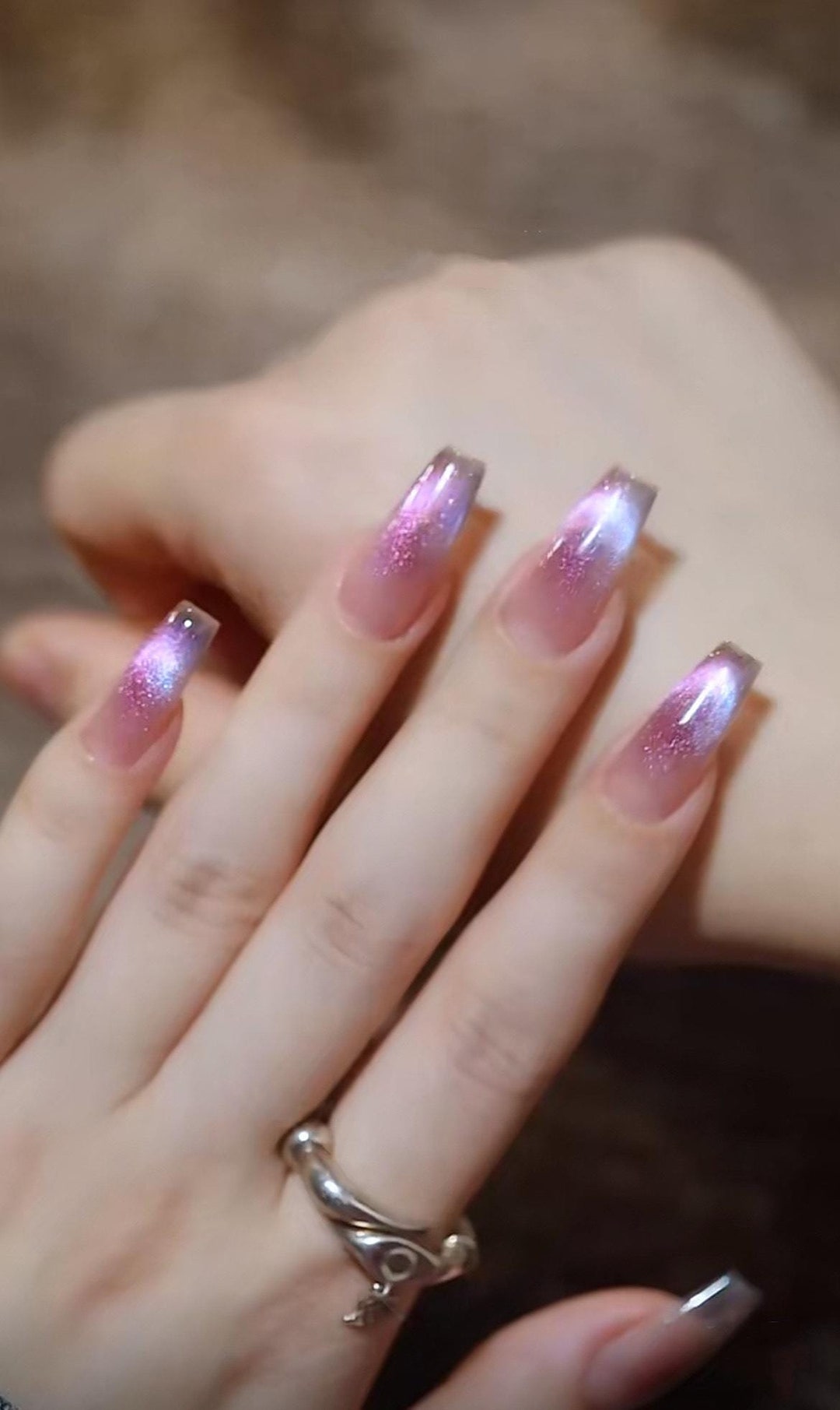 Fairy Red Blush Purple Double Cat Eye French Tips Nails| Reusable Press ...