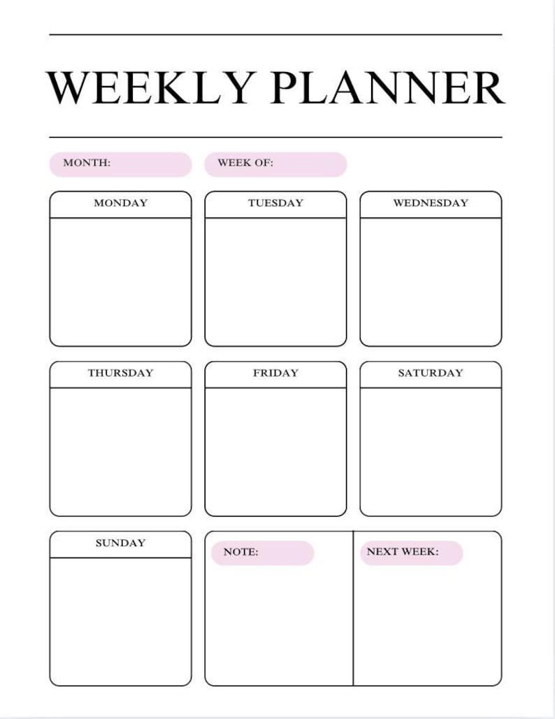 Digital Aesthetic Pink Weekly Planner - Etsy