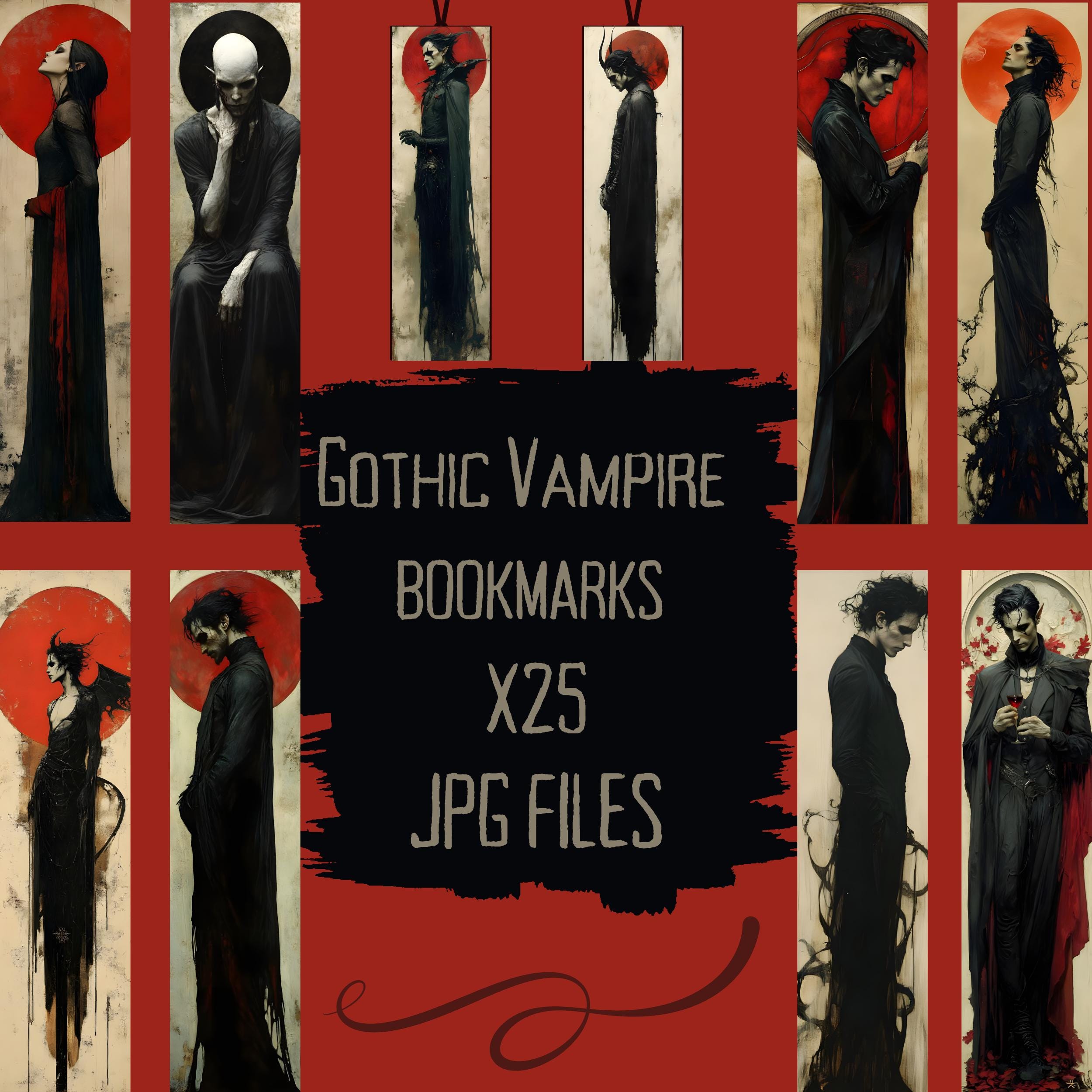 25 Vintage Bookmarks Mystical Digital Halloween Items, Digital Vampire ...