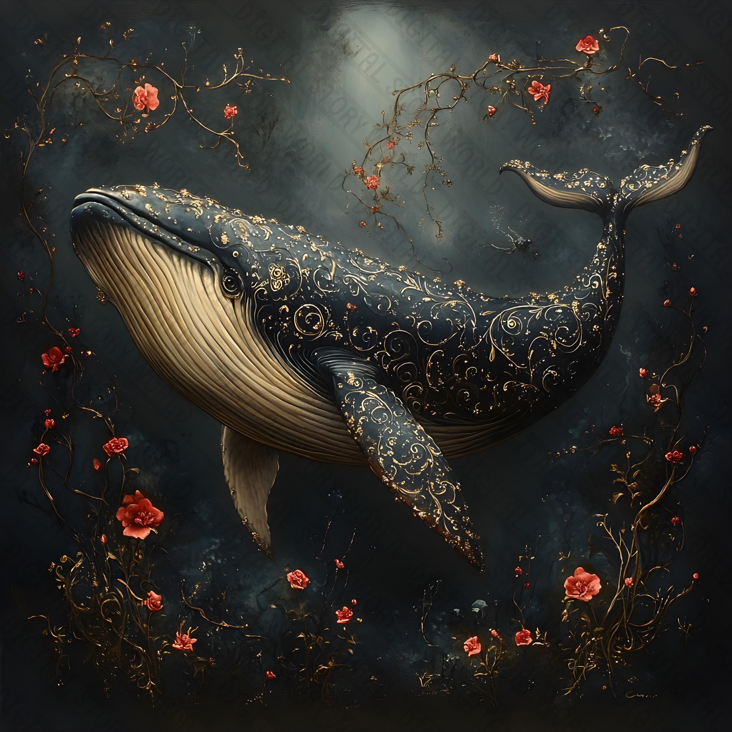 25 Background Plant Themed Gothic Animal Elements, Digital Whale ...