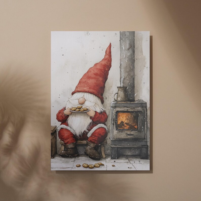 20 Christmas Gnome Eating Cookies in the Kitchen Background Paper,jpg ...